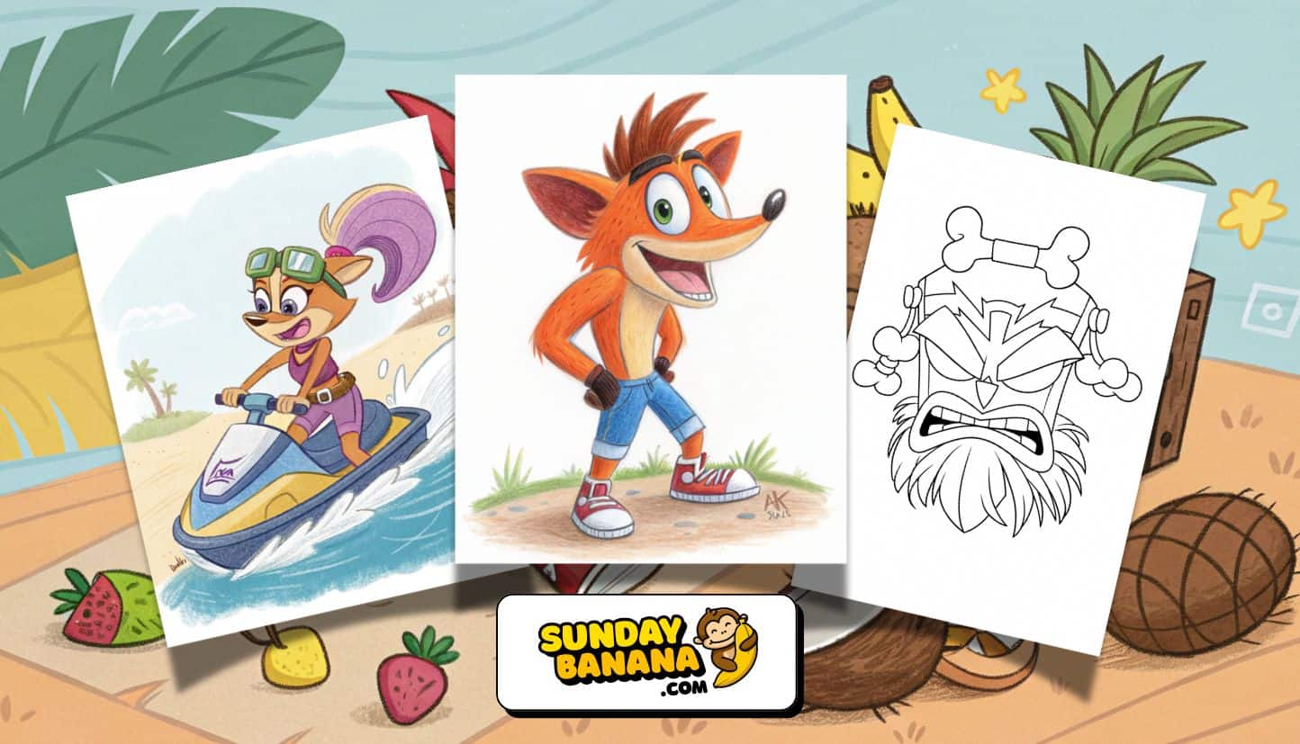 Crash Bandicoot Coloring Pages (28 Free PDF Printables) - Sunday Banana ...